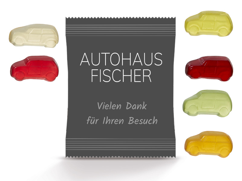 Gummibärchen Autos bedrucken in kleinen Mengen